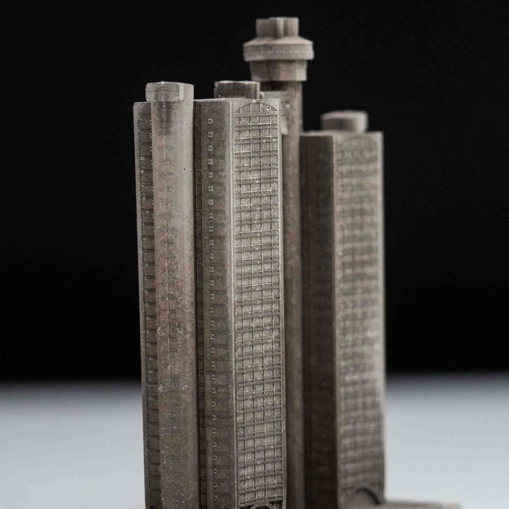 Genex Tower Miniature Model – Brutalist Concrete Twin Towers – Spaceplay